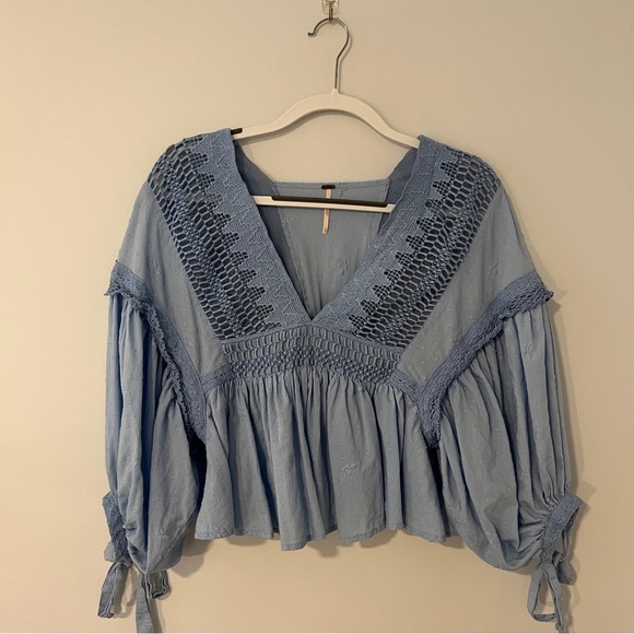 Free People | Tops | Free People Blue Blouse | Poshmark